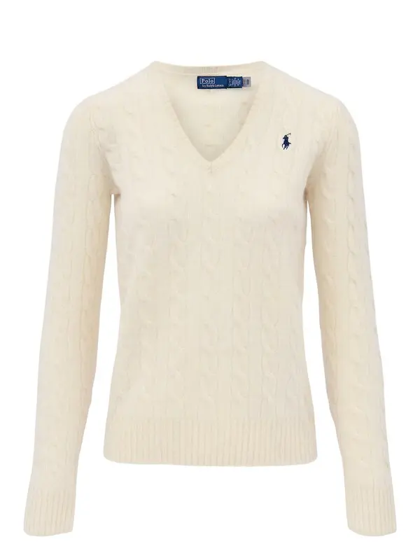 Polo Ralph Lauren Kimberly Pullover V-neck Knit Sweater - Beige