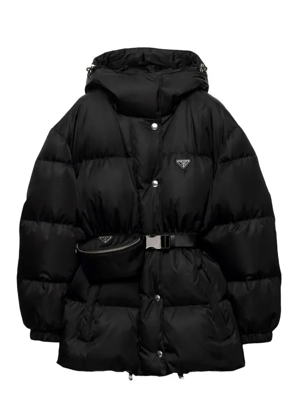 Prada Re-nylon Padded Down Jacket With Belted Pouch - Black