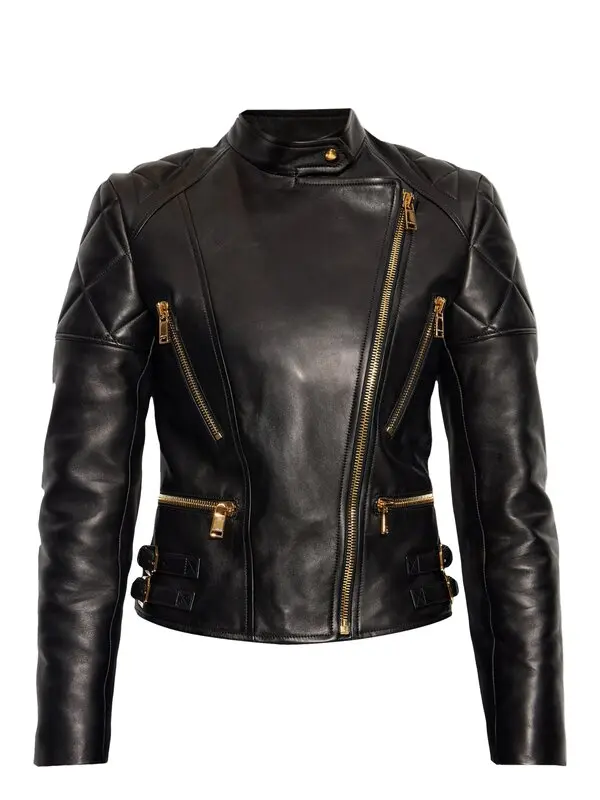 Versace Lamb Leather Quilted Jacket - Black