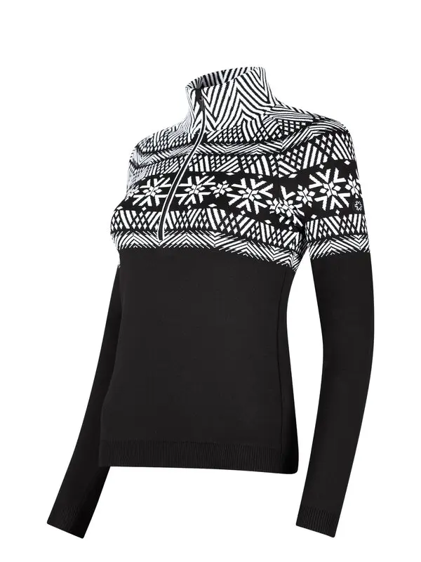 NEWLAND Cervinia Quarter Zip Fair Isle Knit Sweater - Black