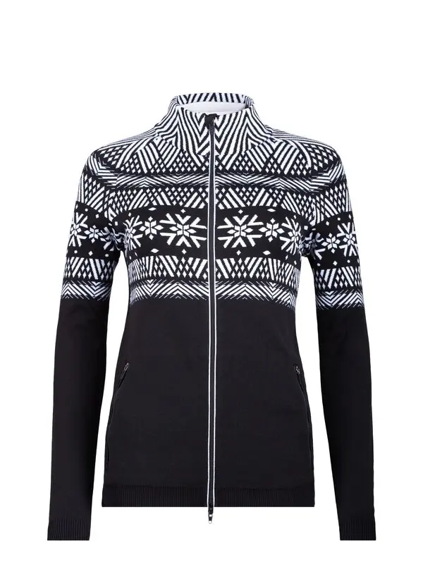NEWLAND Crans-montana "snowflake" Print Zip-up Sweater - Black