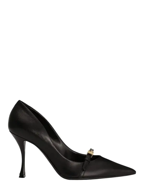 Dolce & Gabbana Leather Pointed Toe High Heel Mary Jane Pumps - Black