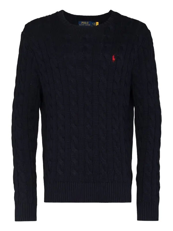 Polo Ralph Lauren Cable Knit Pullover With Embroidered Pony Logo - Blue