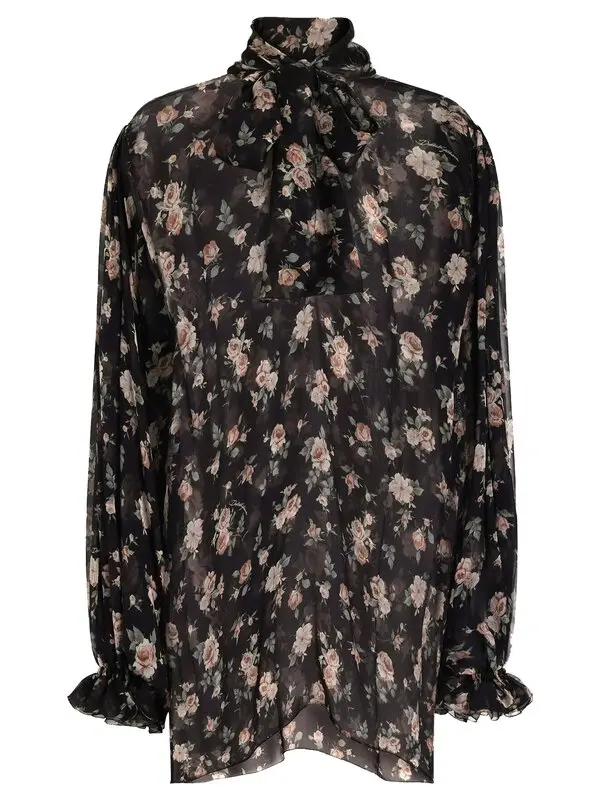 Dolce & Gabbana Floral Print Sheer Dress With Bow Detail - Multi