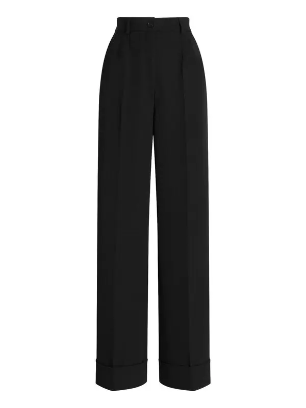 Dolce & Gabbana High Waisted Wide Leg Trousers With Cuffed Hem - Black