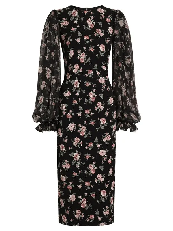 Dolce & Gabbana Printed Floral Long Sleeve Midi Dress - Multi