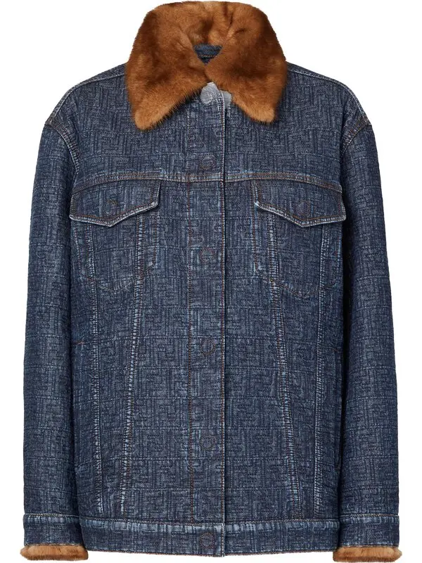 Fendi Ff Denim Blouson With Fur Collar - Blue