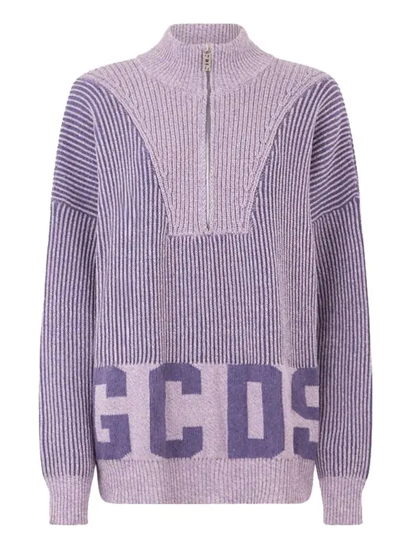 Gcds Ribbed Low Logo Half Zip Sweater - Pink