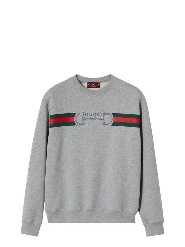 Gucci Cotton Jersey Sweatshirt With Emblematic Stripe Detail - Gray