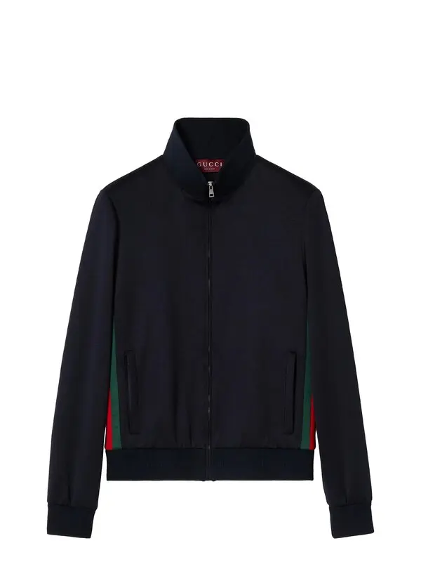 Gucci Technical Jersey Zip-up Jacket With Web Tape - Black