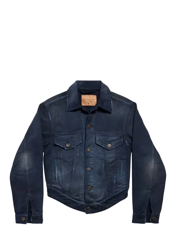 Balenciaga Fitted Curved Waistband Denim Jacket - Blue