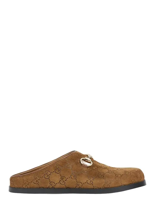 Gucci Gg Suede Horsebit Mules - Brown