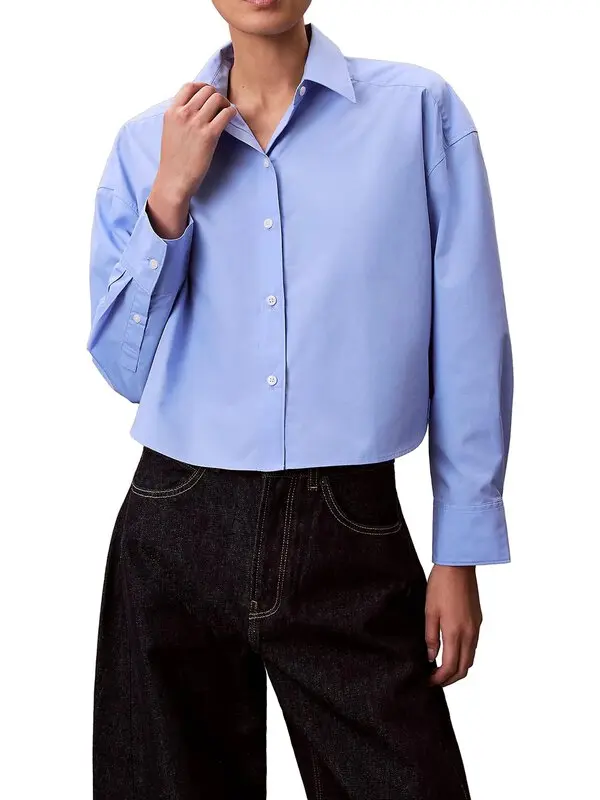 Calvin Klein Crisp Poplin Oversized Cropped Shirt - Blue