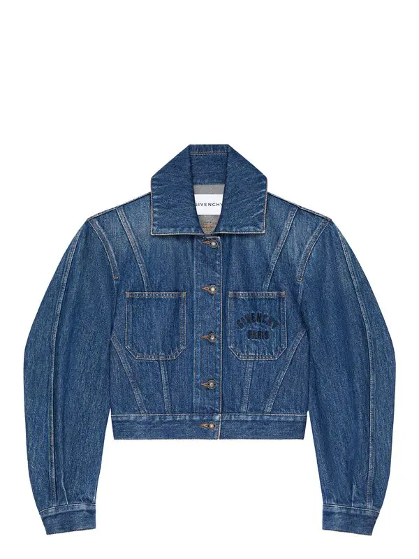 Givenchy Cropped Denim Jacket With Logo Embroidery - Blue
