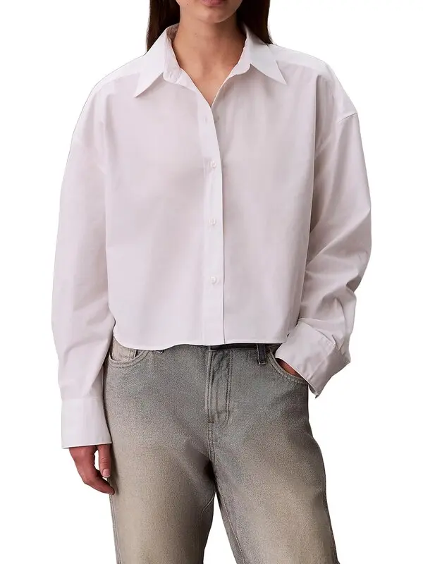 Calvin Klein Crisp Poplin Oversized Cropped Shirt - White