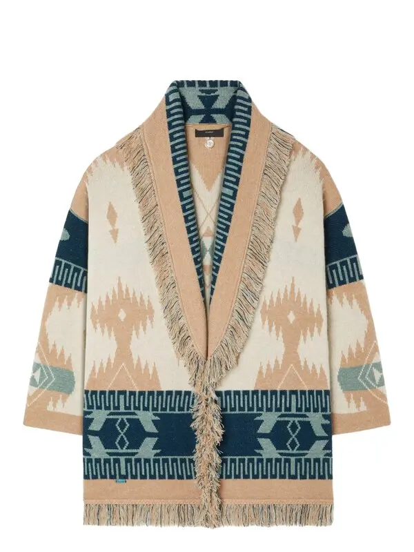 Alanui Icon Jacquard Cardigan With Fringe - Beige
