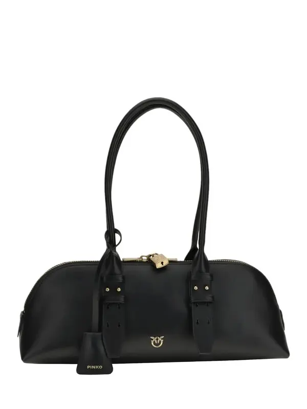 Pinko Horizontal Bowling Bag With Antique Gold Details - Black