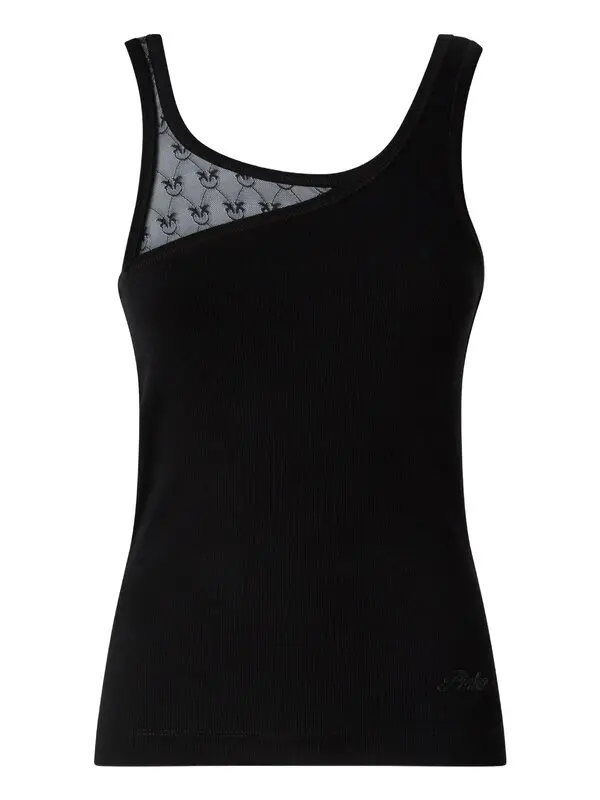 Pinko Cupboard" Ribbed Tank With Lace Detail - Black