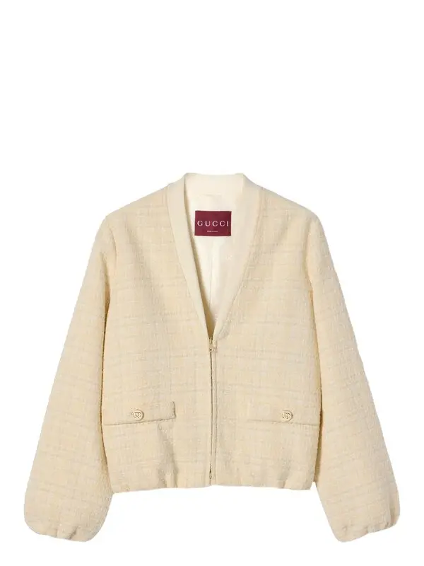 Gucci Check Cotton Tweed Zip-up Jacket - Beige