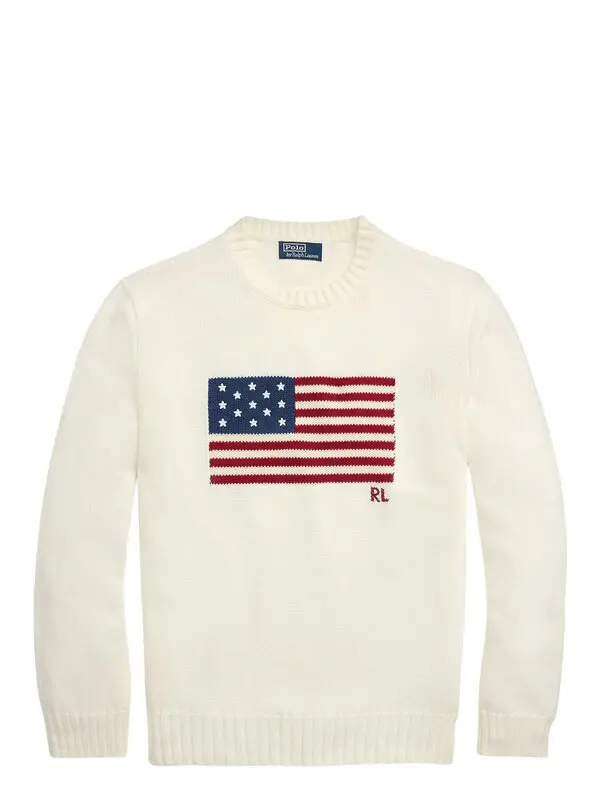 Polo Ralph Lauren Cotton Flag Logo Pullover - White