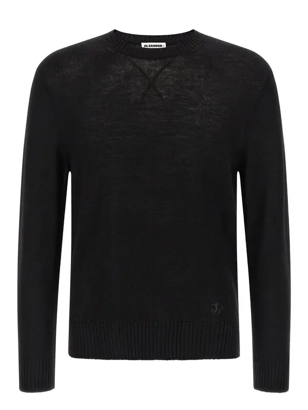JIL SANDER Fine Knit Crew Neck Pullover - Black