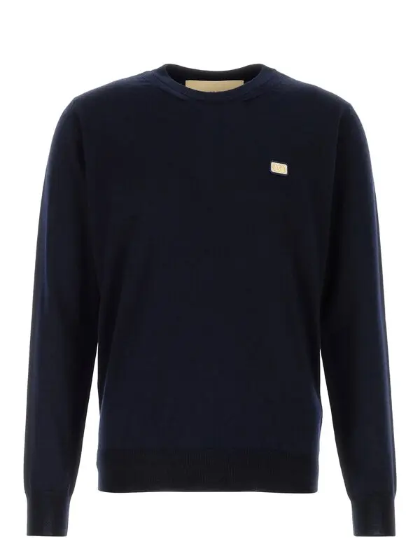 Valentino Garavani Crew Neck Sweater With Logo Detail - Blue
