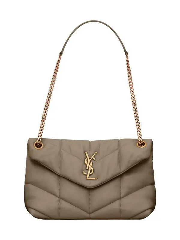 Saint Laurent Puffer Shoulder Bag With Chain Strap - Gray