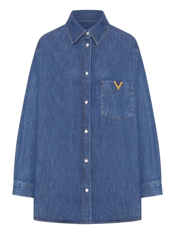 Valentino Garavani Denim Shirt With Pocket - Blue