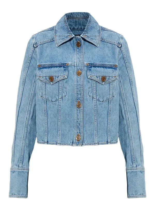 Balmain Cropped Denim Jacket - Blue