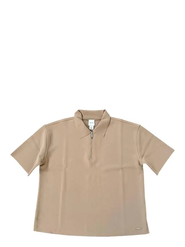 Calvin Klein Tailored Knit Collar Zip Top - Brown