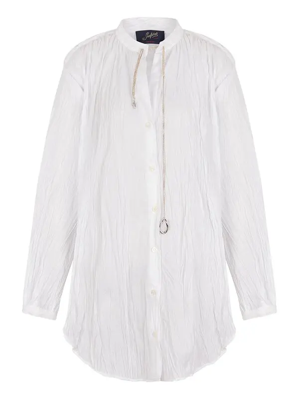 Seafarer Liona Shirt With Band Collar And Button-up Front - White