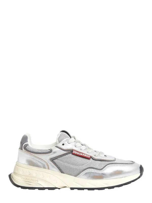 Dsquared2 Sprinter" Distressed Leather And Mesh Sneakers - Gray