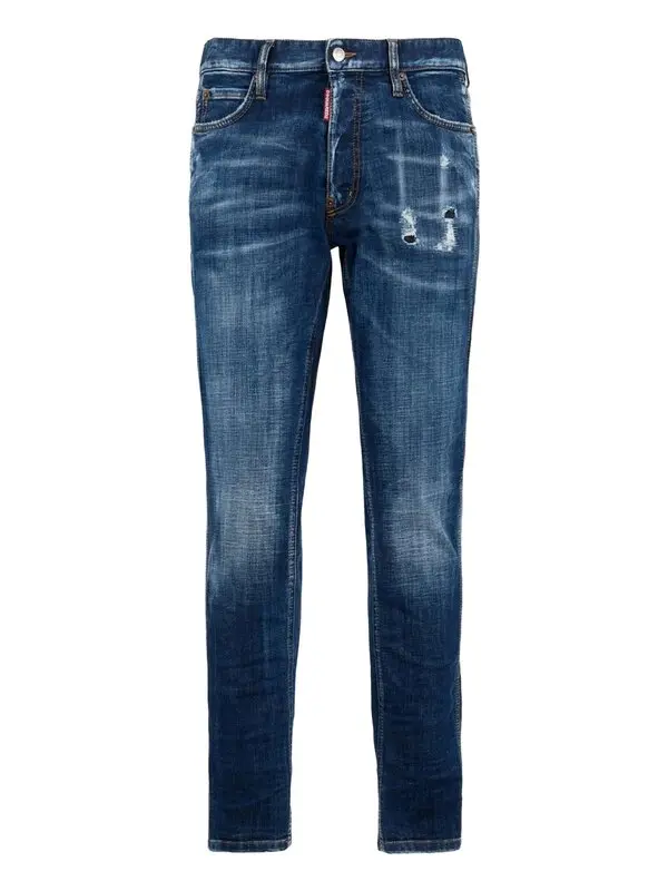 Dsquared2 Distressed Medium Wash Straight Leg Jeans - Blue