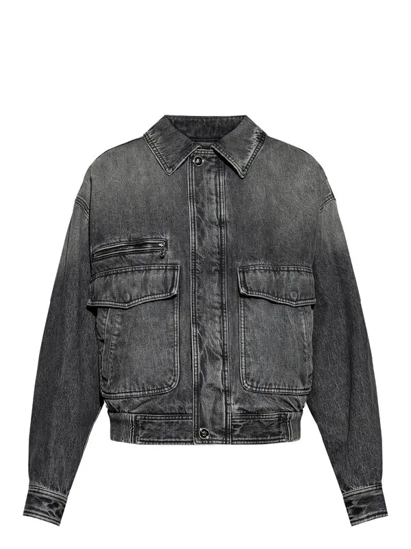 Versace Grey Denim Jacket With Collared Neckline And Zip Up Detail - Gray