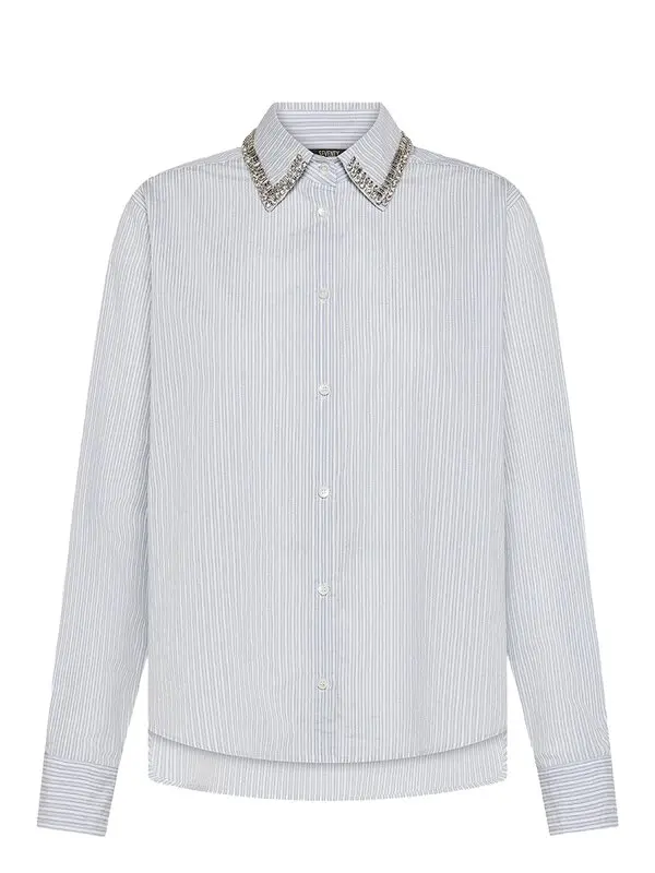 SEVENTY VENEZIA Striped Shirt With Embellished Collar - Blue