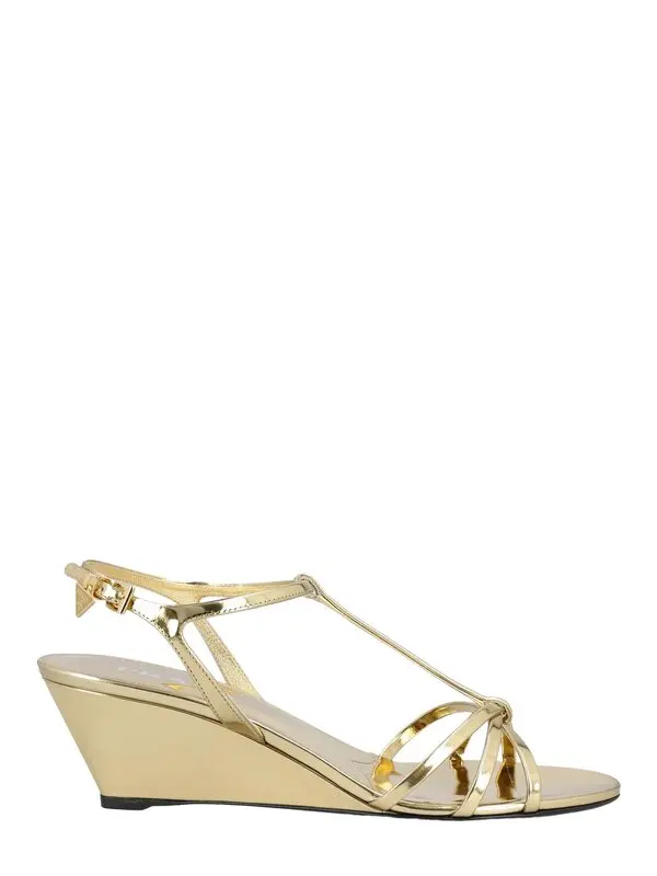 Prada Gold Metallic Wedge Sandals - Gray