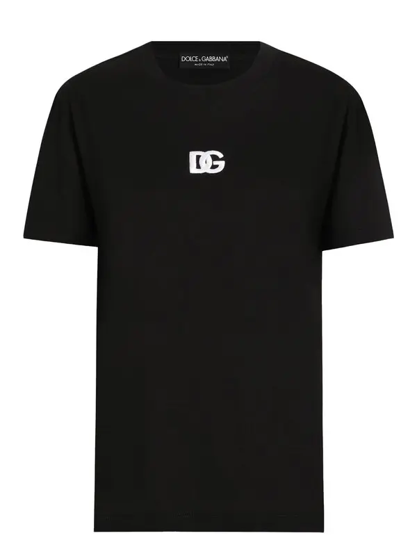 Dolce & Gabbana Cotton Jersey T-shirt With Dg Logo Embroidery - Black