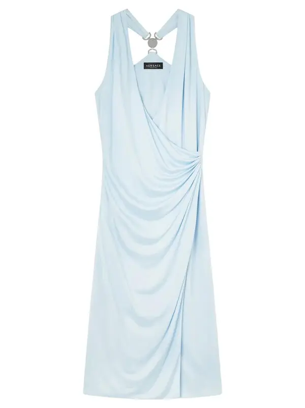 Versace Sleeveless Gathered Midi Dress - Blue