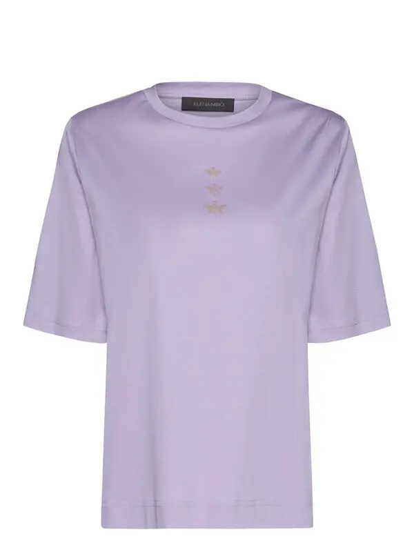 ELENA MIRO` Crew Neck T-shirt With Embroidered Detail - Pink