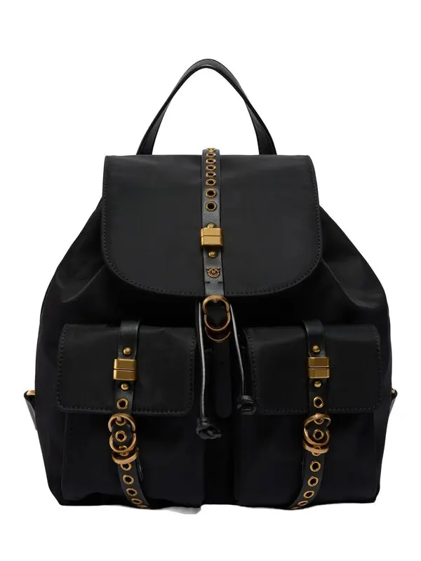 Pinko Classic Backpack With Antique Gold Details - Black