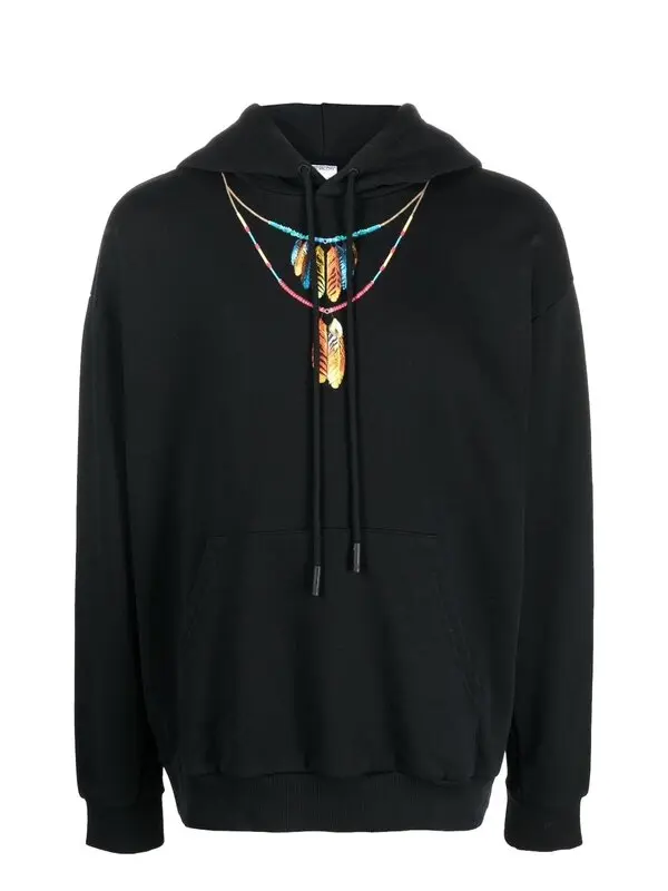 MARCELO BURLON COUNTY OF MILAN Feathers Necklace Over Hoodie" Cotton Hoodie - Black