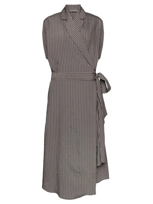 ELENA MIRO` Striped Midi Wrap Dress - Gray