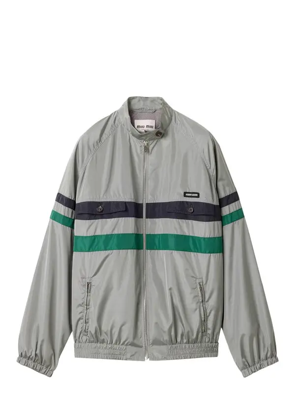 Miu Miu Silk Tech Blouson With Stripes - Gray