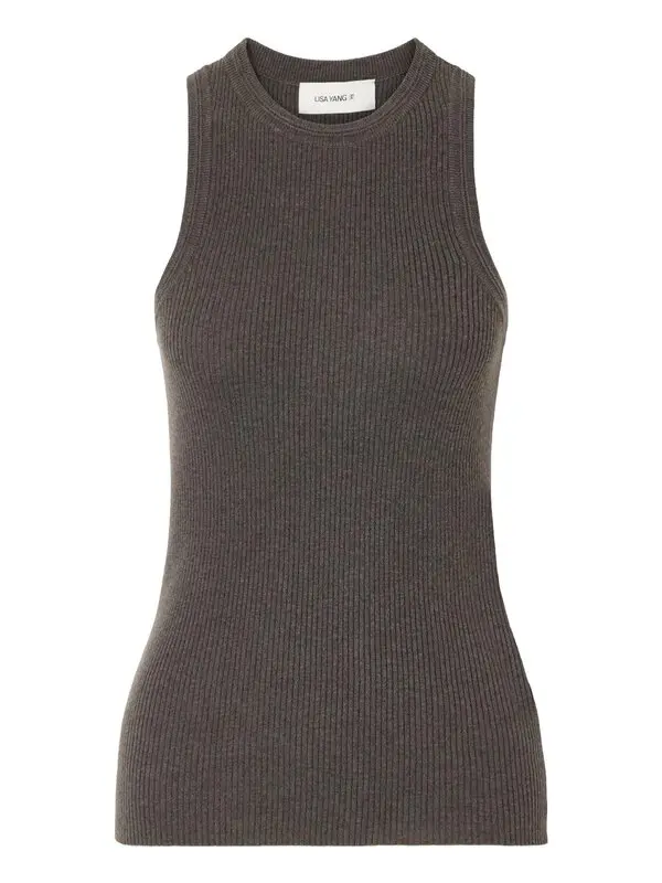 LISA YANG Amya Ribbed Cotton And Cashmere-blend Tank - Brown