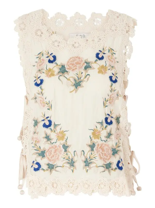 Sea Adonna Embroidered Crochet Tank - Neutrals