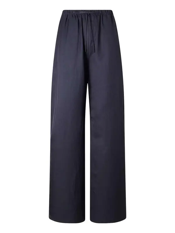 LESET Daniel" Wide-leg Satin Pants With Drawstring Waist - Navy