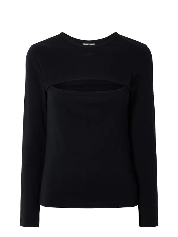 COURREGES Slash Logo-embroidered Cut-out Cotton Top - Black