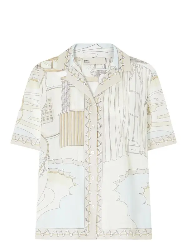 Tory Burch Printed Cotton-voile Shirt - Neutrals