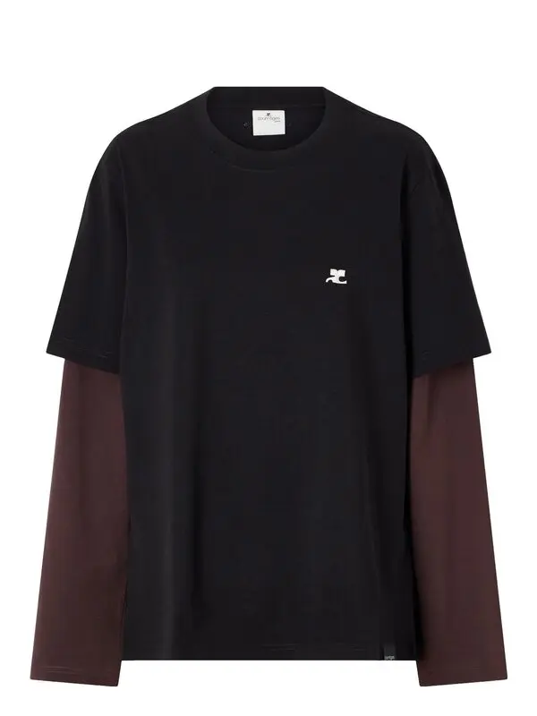 COURREGES Logo Embroidered Cotton-jersey T-shirt - Black