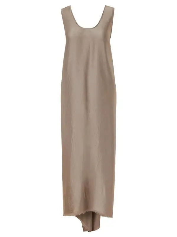 FFORME Gathered Satin Midi Dress - Gray